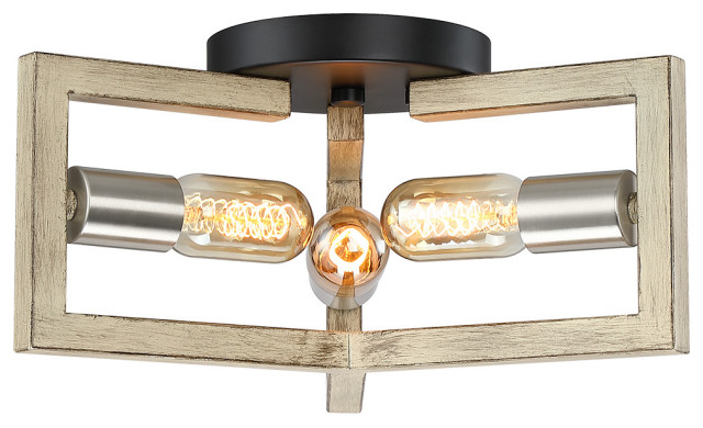 11.5" W 3-Light Wood Tone Modern Farmhouse Semi-Flush Mount Ceiling ...