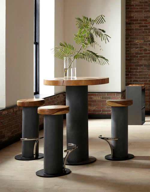 Chamcha Wood Bar Table, Concrete Base - Industrial - Indoor Pub And ...