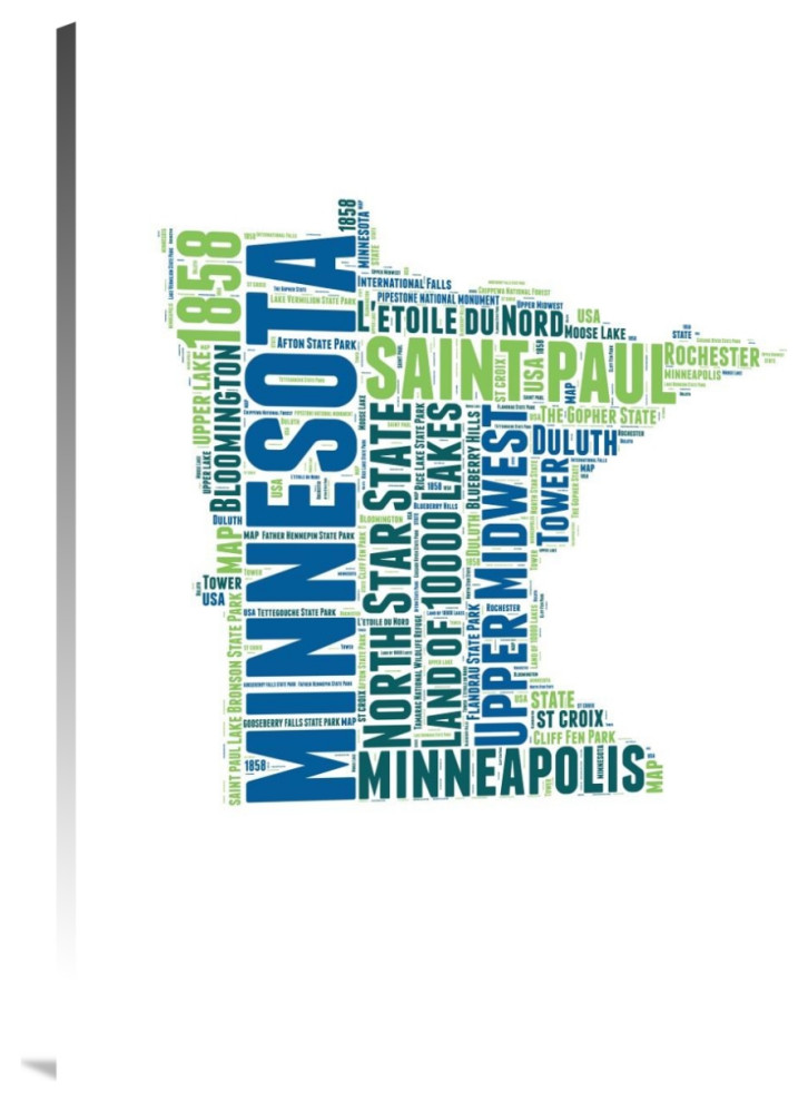 "Minnesota Word Cloud Map" Fine Art Print, 36" x 48" - Modern - Prints ...