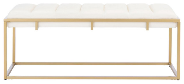 Grace Channel Tufted Bench Cream Velvet/Gold - Contemporary ...