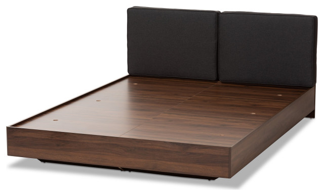 Low Profile Queen Platform Bed, Hardwood Frame With Padded Dark Gray ...