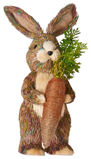 Standing Straw Rabbit With Carrot, 12" - Farmhouse - Decorative Objects ...