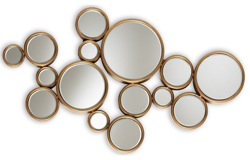Bowery Hill Contemporary Bubble Decorative Metal Wall Mirror in Gold ...
