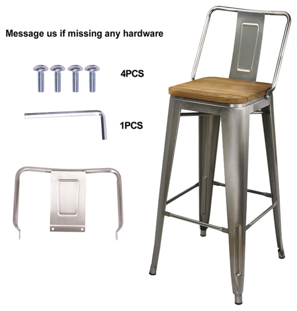 Black 30" High Back Metal Bar Stools With Wooden Seat Set of 8 ...