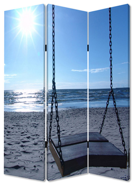 Benzara BM26498 Wooden 3 Panel Room Divider Seaside Screen Pattern ...