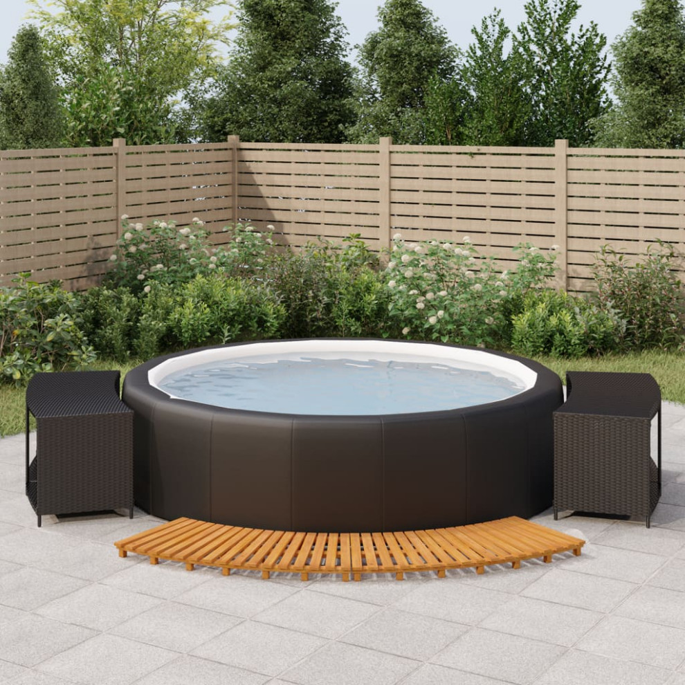 vidaXL Hot Tub Surround Spa Surround Black Poly Rattan and Solid Wood ...