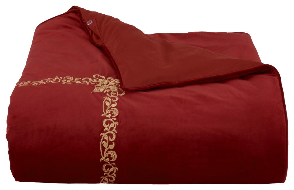 Five Queens Court Nicholas Crimson Full/Queen Duvet Cover 3Pc. Set ...