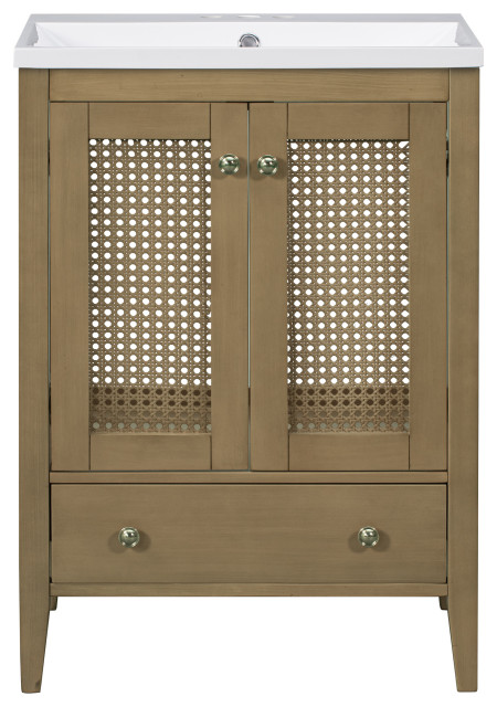 MDF Freestanding Bathroom Vanity Set with Drawer,Doors and Integrated ...