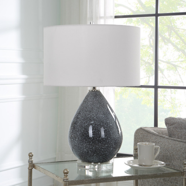 Contemporary Minimalist Black White Speckled Table Lamp 26in Teardrop Shape Gray - Transitional ...