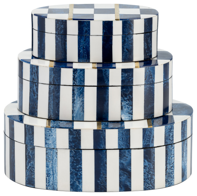 Resin, Set of 3 6/7/9"Checkered Pttrn Oval Boxes, White, 9x7x3 inches ...