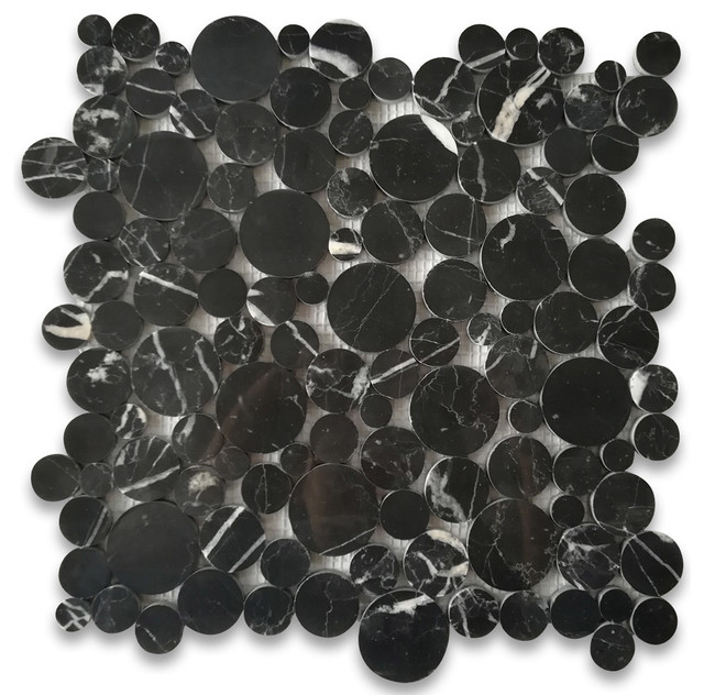 Nero Marquina Marble Bubble Round Mosaic Tile Polished, 1 sheet ...
