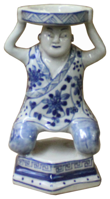 Oriental Vintage Ceramic Blue White Man Holding Dish Figure Hws1118 ...