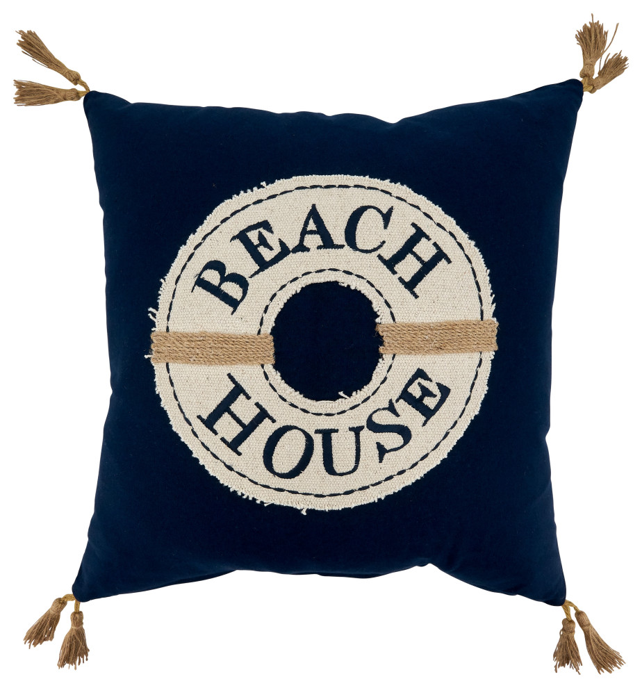 Throw Pillow With Beach House Design, 18" - Beach Style - Decorative ...