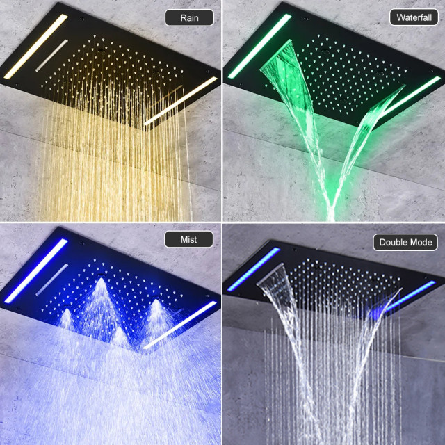 20" Ceiling Mounted Thermostatic Rainfall Shower System 4 Functions LED ...