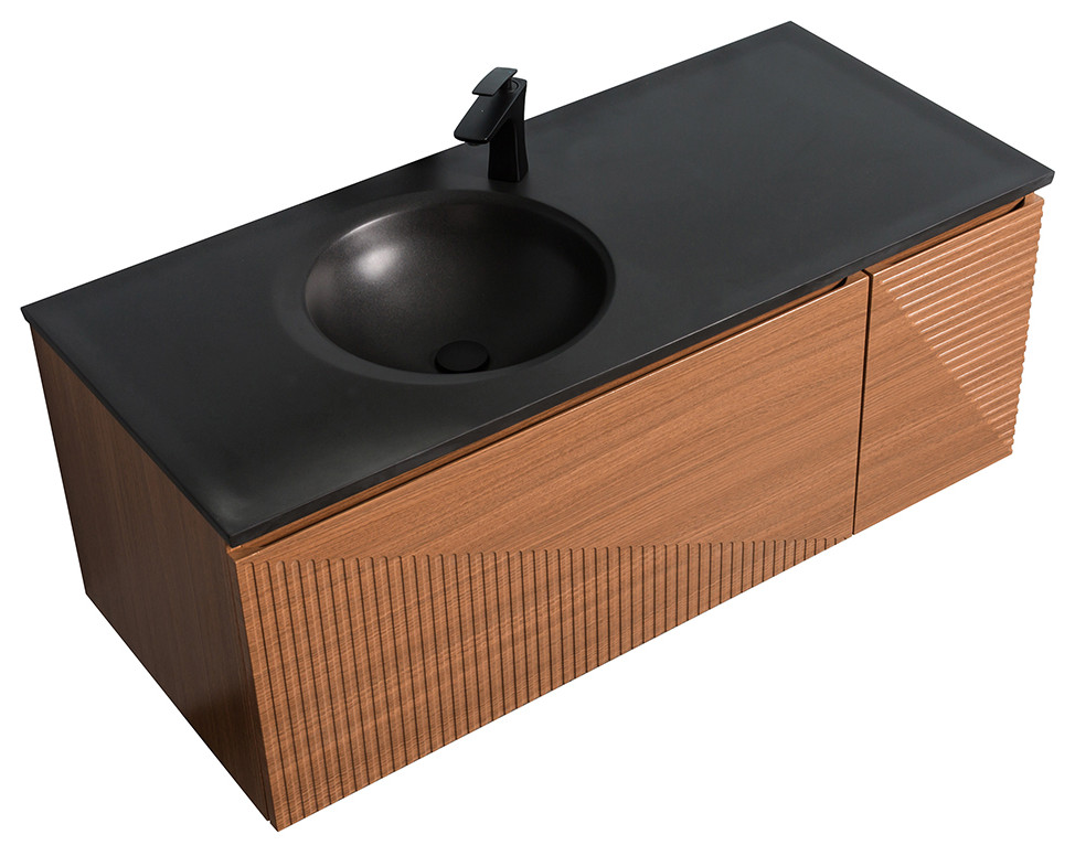 Sebastian Wall Hung Bathroom Vanity Set with Black Quartz Sand Sink, 48 ...