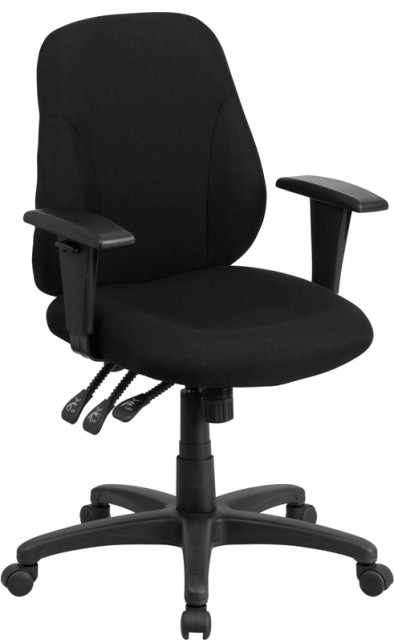 Mid-Back Black Fabric Multifunction Swivel Ergonomic Task Office Chair ...