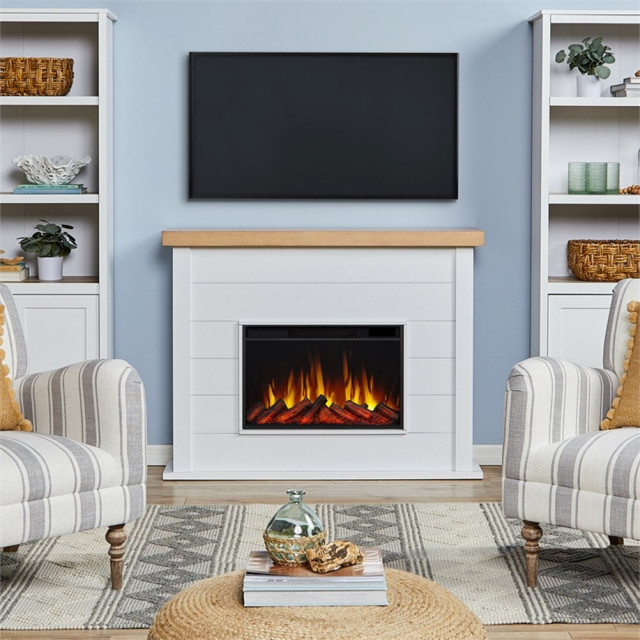 Pemberly Row 49" Modern Wood Slim Electric Fireplace in White ...