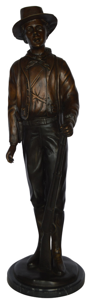 Billy the Kid Bronze Statue mounted on Marble Base - Size: 11"L x 9"W x ...