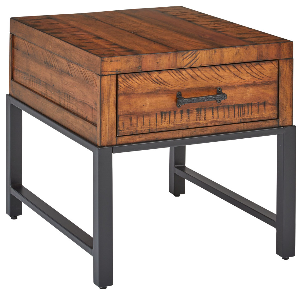 22" Wide End Table With Drawer, Antique Brown - Industrial - Side ...