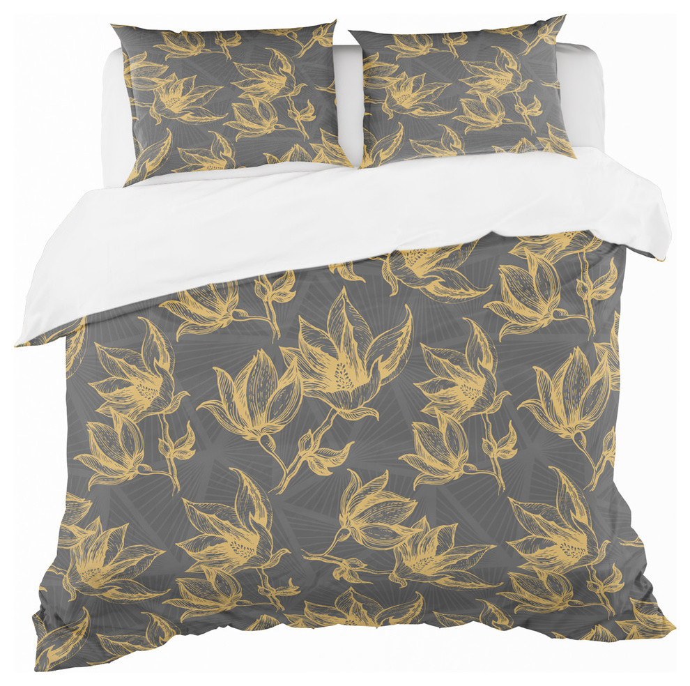 Hand Drawn Floral Pattern Modern and Contemporary Duvet Cover Set, Full ...