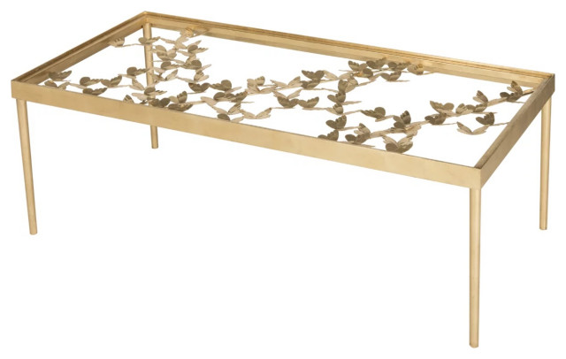 Modern Gold Butterfly Coffee Table with Clear Tempered Glass Top ...