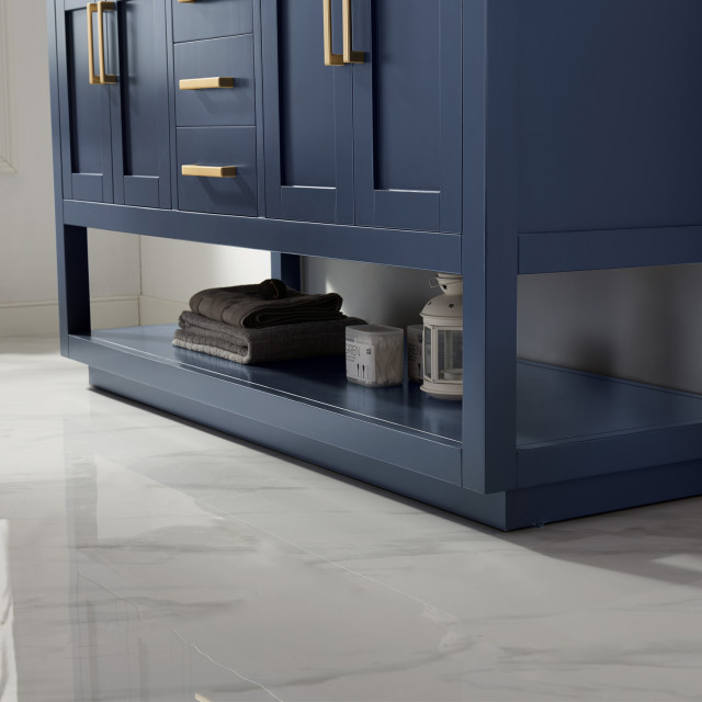 Remi Royal Blue Bathroom Vanity Set, 60" - Transitional - Bathroom ...