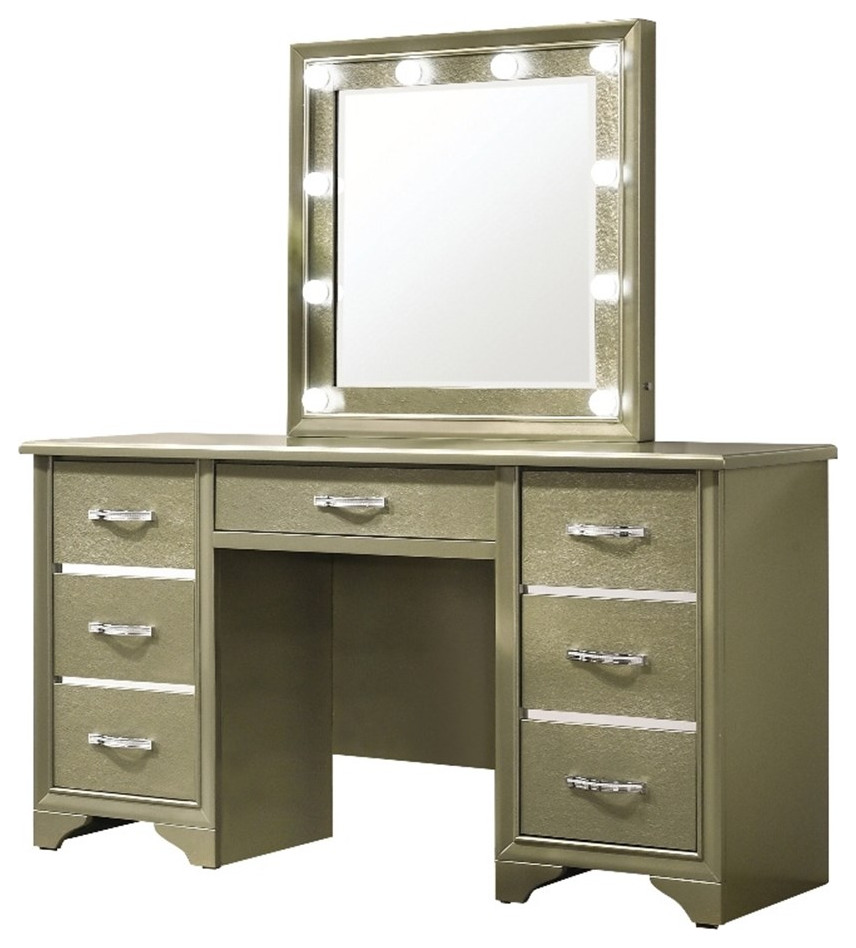 Coaster Beaumont 7-drawer Wood Vanity Desk with Lighting Mirror Gold ...
