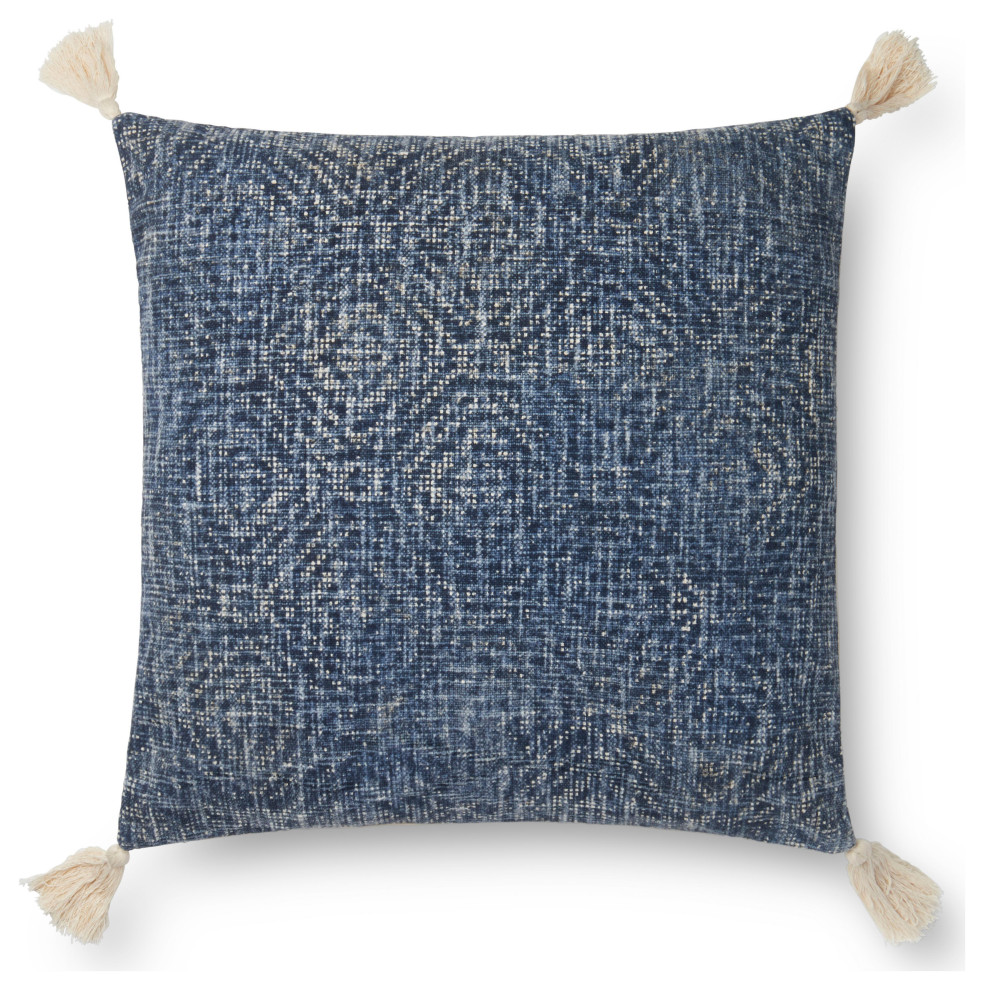 Blue 22"x22" Embroidered Pillow With Tassels - Contemporary ...