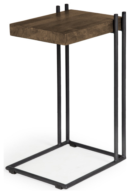 HomeRoots L-Shaped Medium Brown Wood Side Table With Black Metal Frame ...