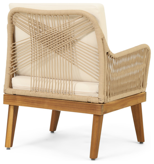 Hueber Outdoor Acacia Wood and Rope Club Chair with Cushions ...