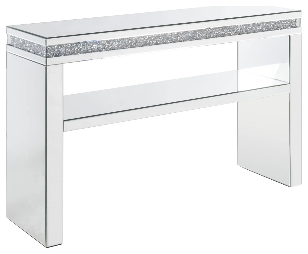 Contemporary Console Table, Shiny Mirrored Frame & Faux Diamonds Inlay ...