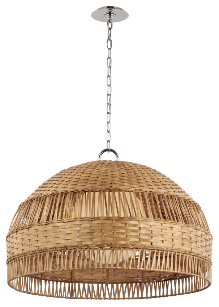 Whit Extra Large Dome Hanging Shade in Soft Brass and Natural Wicker ...