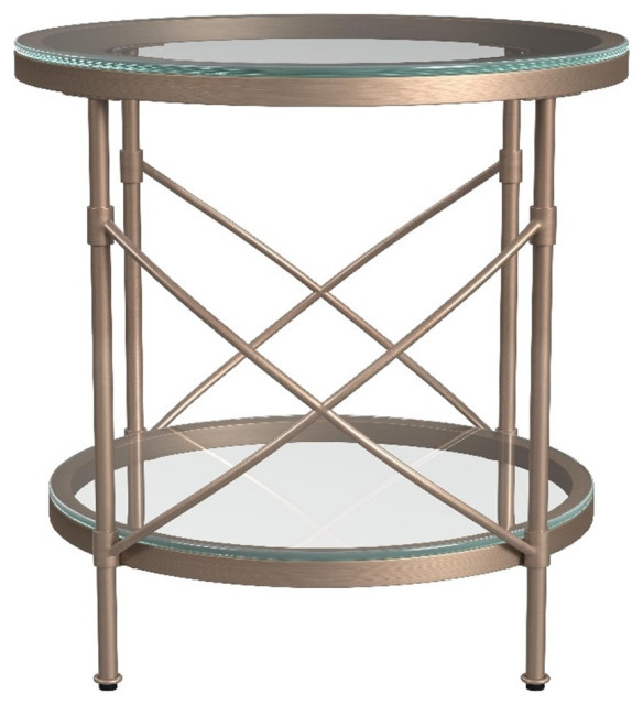 Maklaine Modern / Contemporary Round Metal and Glass End Table in Gold ...