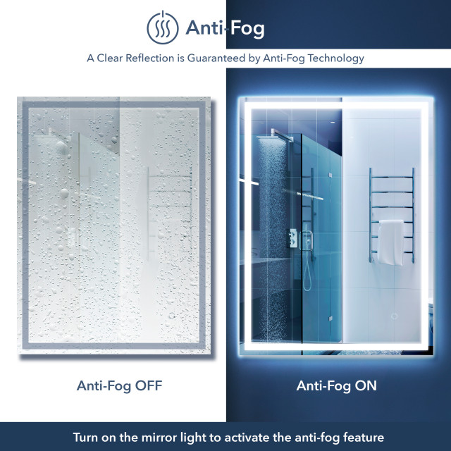 Pax Anti-Fog Front/Back-lit Bathroom Vanity Mirror, Touch Control ...