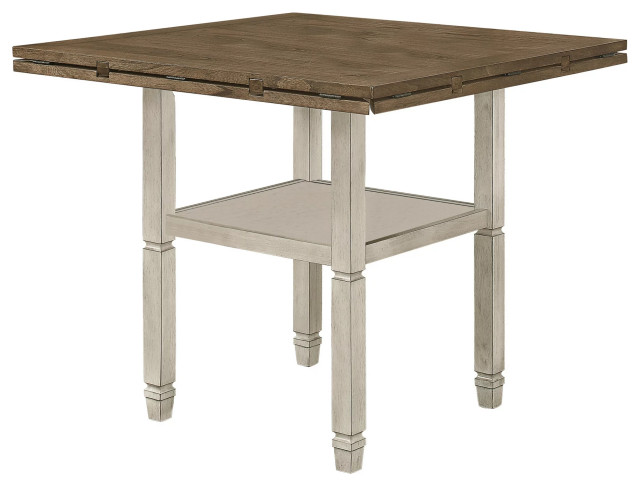 Farmhouse Dining Table, Square Top With Turned Legs & Open Shelf ...