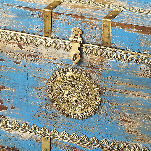 Traditional Hand Painted Brass Inlay Storage Trunk - French Country ...