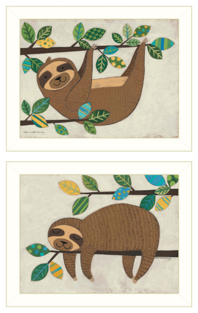 Set of Two Cute Sloths 2 White Framed Print Wall Art - Contemporary ...
