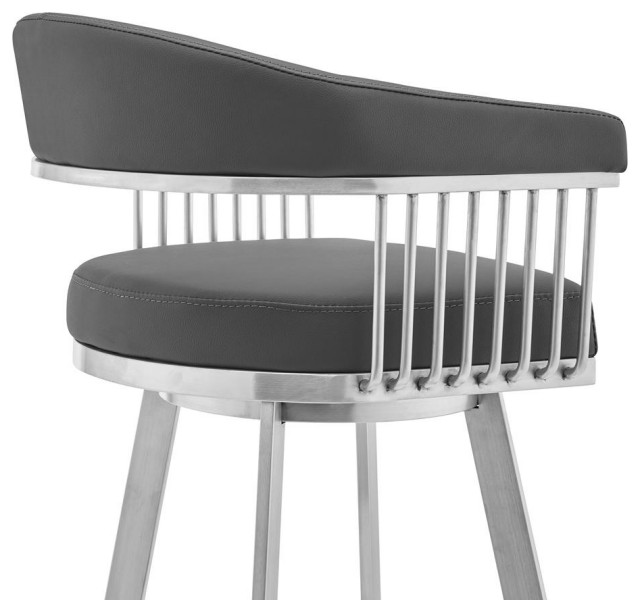 Chelsea 30 Gray Faux Leather and Brushed Stainless Steel Swivel Bar ...