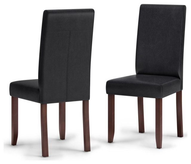 Acadian Parson Dining Chair, Set of 2, Distressed Black Faux Leather ...
