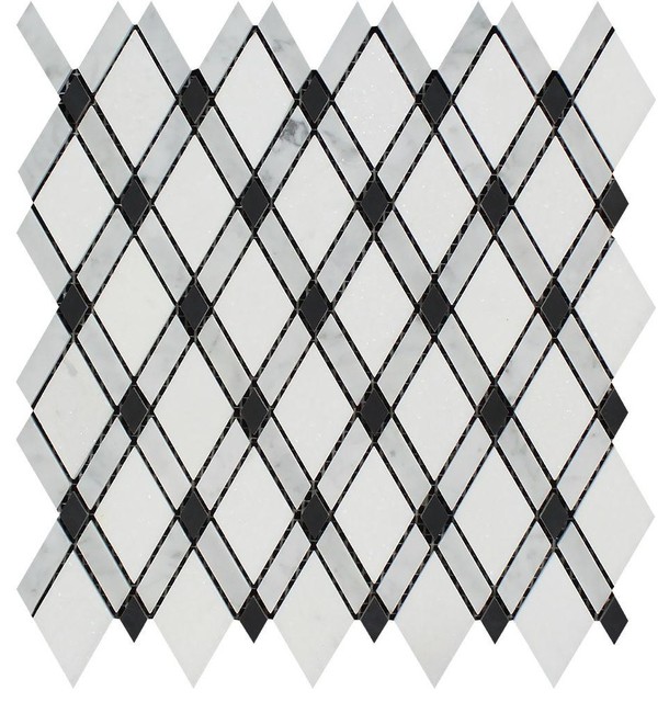 Carrara Honed Marble Lattice Mosaic (Thassos + Carrara + Black), 10 sq ...