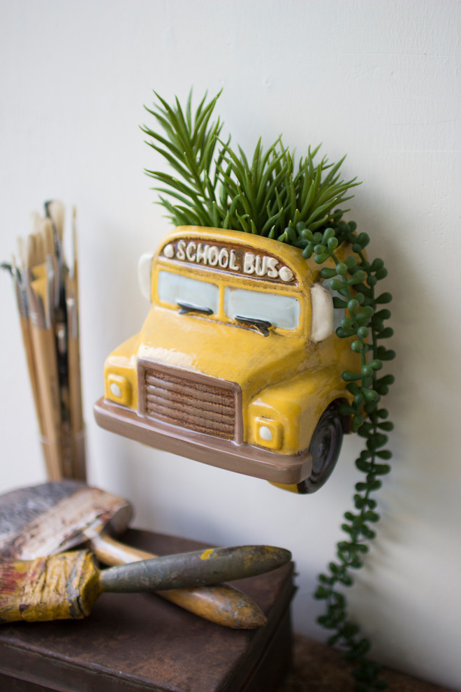 Kalalou Cdv2005 Ceramic Yellow Bus Wall Planter - Contemporary - Indoor ...