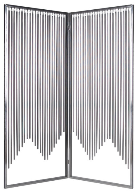 2 Panel Foldable Room Divider with Vertical Metal Design, Small, Silver ...