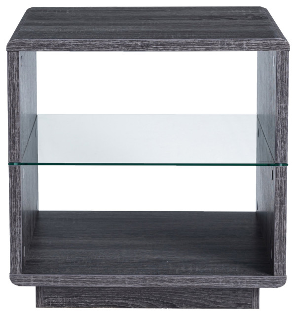 Transitional End Table, Distressed Gray Body With Rounded Corner ...