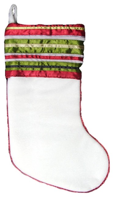 18" Stylish White Christmas Stocking with Striped Ribbon Cuff Trim ...