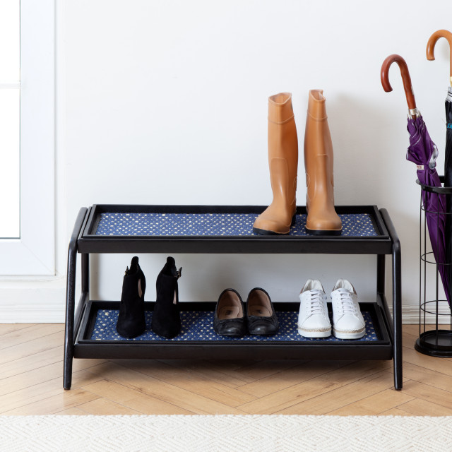 Double-Tier Stand, 3-Pair Rubber Boot Trays - Midcentury - Shoe Storage ...
