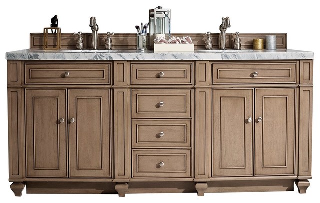 Bristol 72" Double Vanity, White Washed Walnut - Traditional - Bathroom ...