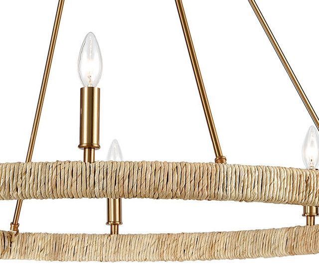 Abaca 8-Light Chandelier, Satin Brass With Abaca Rope Accents - Beach ...