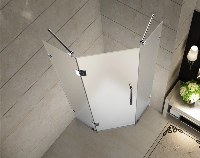 Neoscape Frameless Neo-Angle Shower Enclosure, Frosted, Chrome, 36"x36 ...