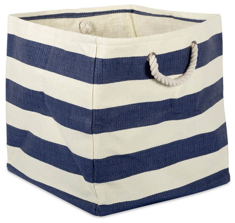 DII Square Modern Style Paper Stripe Cube Storage Bin in Nautical Blue ...