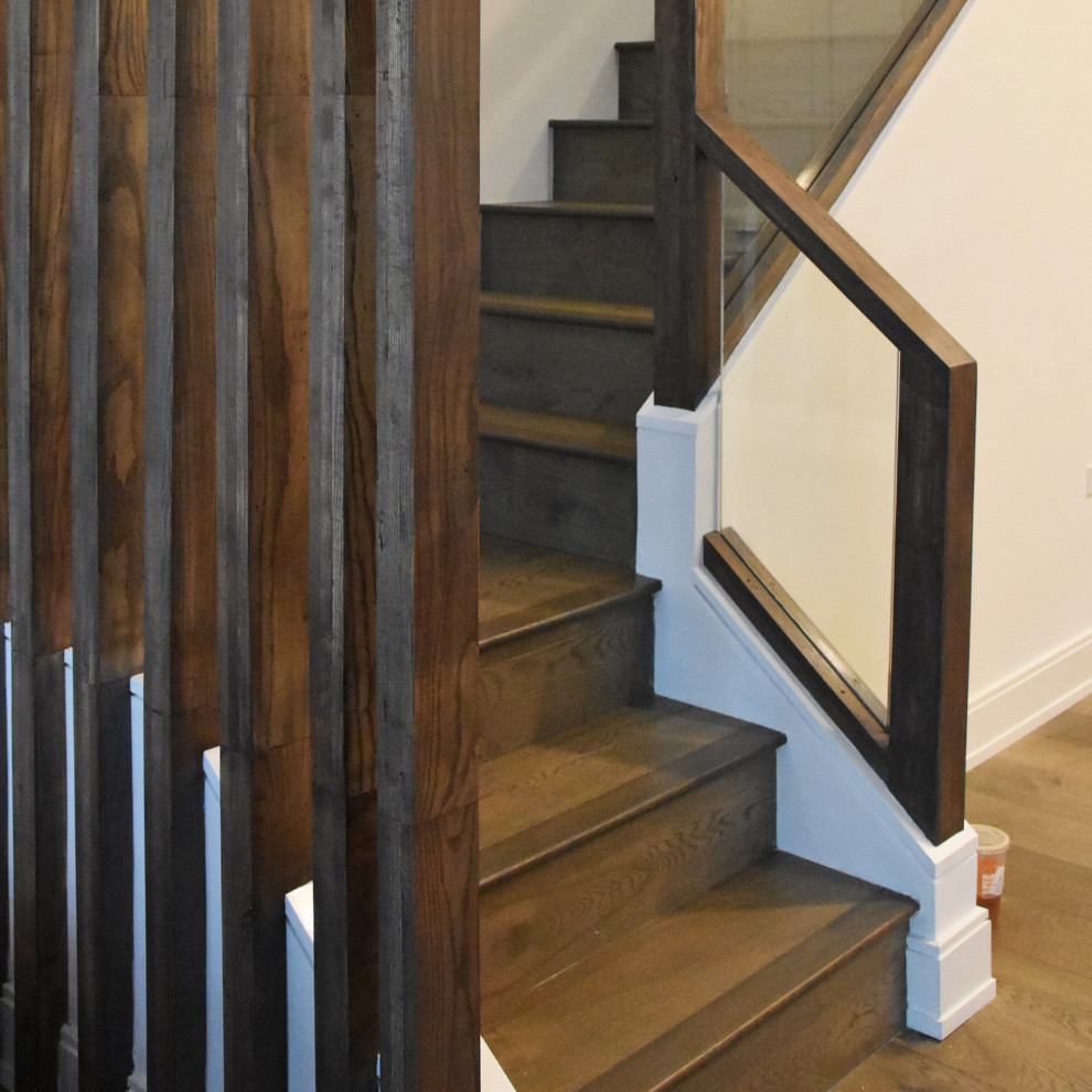 Fully Custom Staircase Rail with Vertical Ceiling Slats - Modern ...